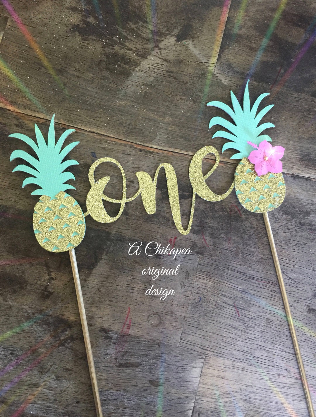 Pineapple First Birthday Cake Topper: Gold Glitter Luau Party - Etsy