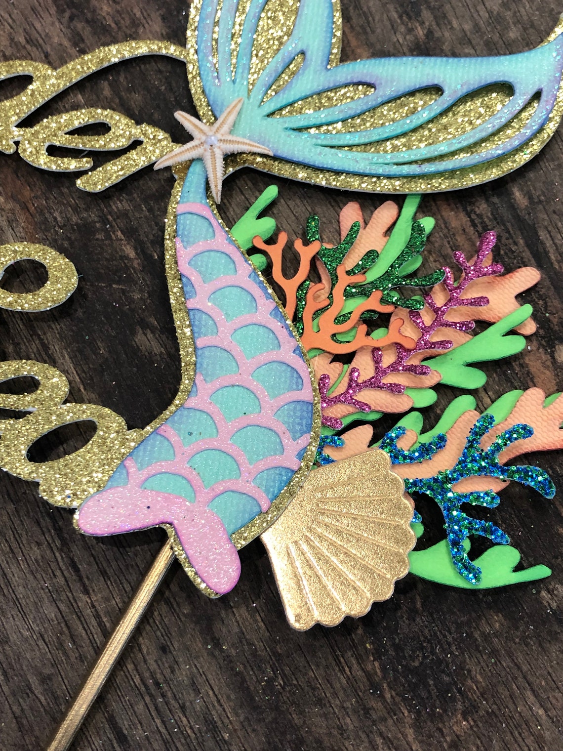 Gold Glitter Mermaid Cake Topper: Under the Sea Birthday Party - Etsy