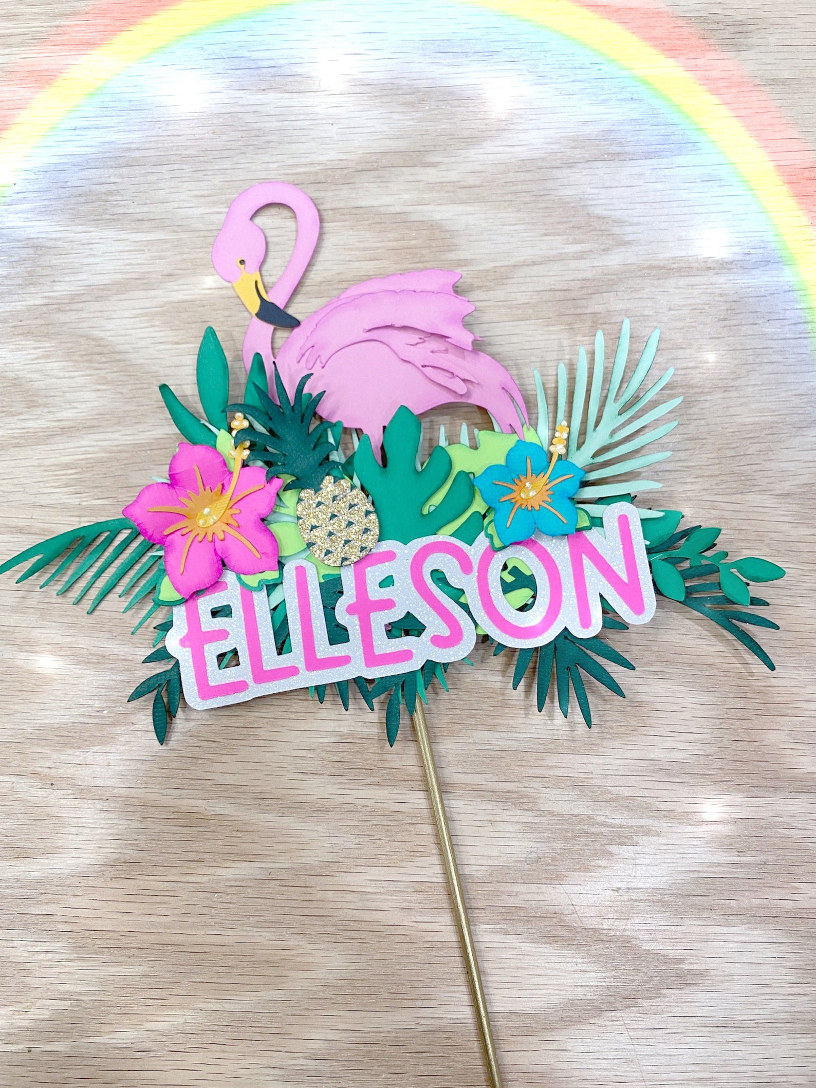 Flamingo Cake Topper. Customizable Birthday Cake Topper Boho - Etsy