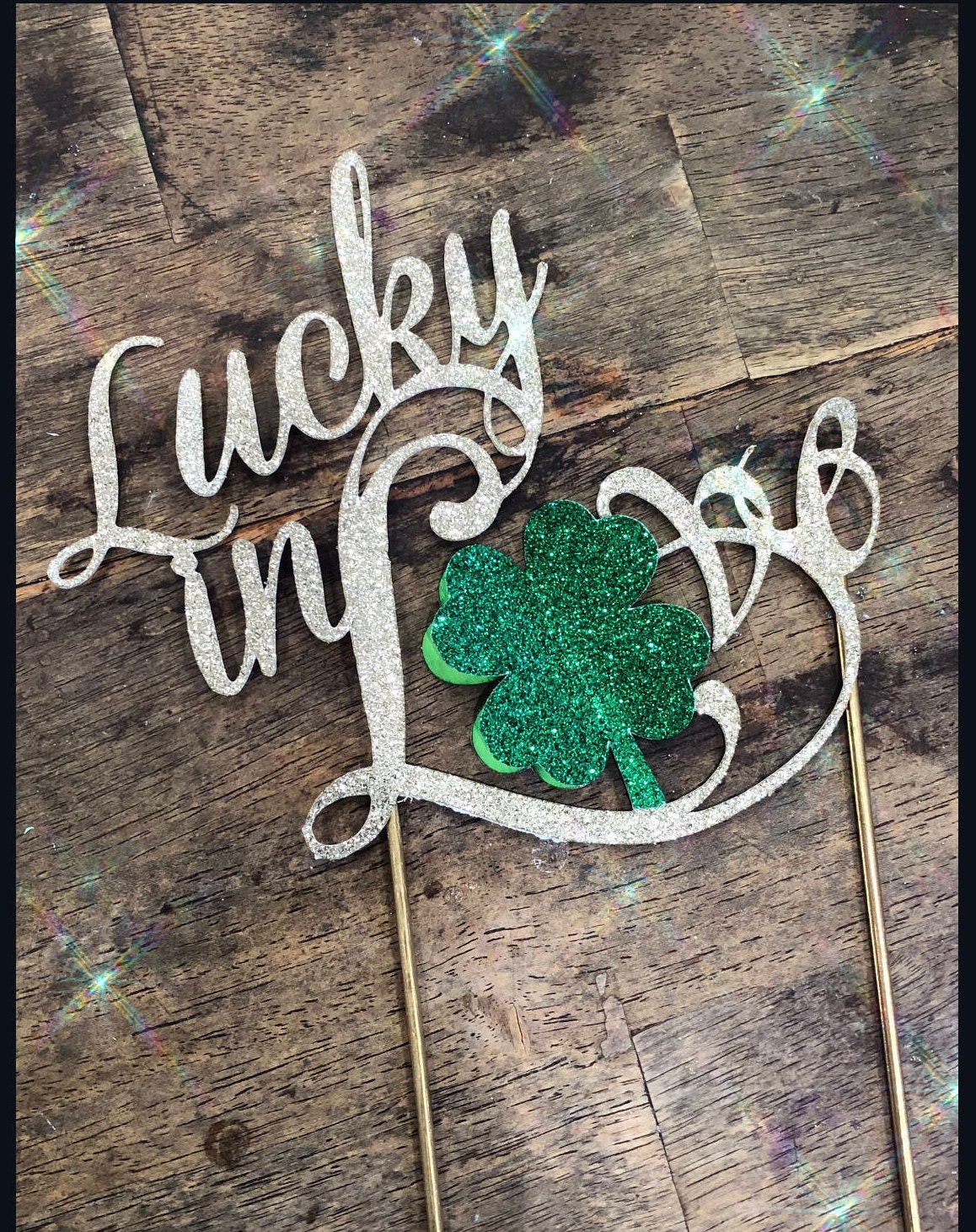 Glitter Lucky in Love Cake Topper. Bridal Shower Cake Topper. | Etsy