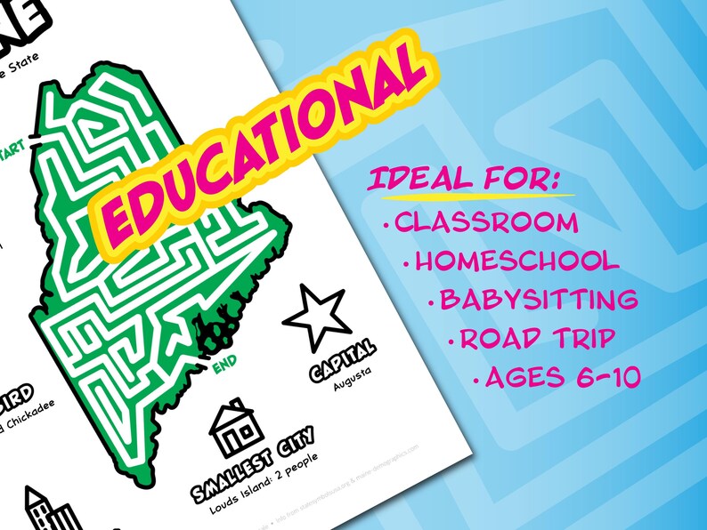 Printable Maze Coloring Page Maine | Educational Classroom Activity for ...