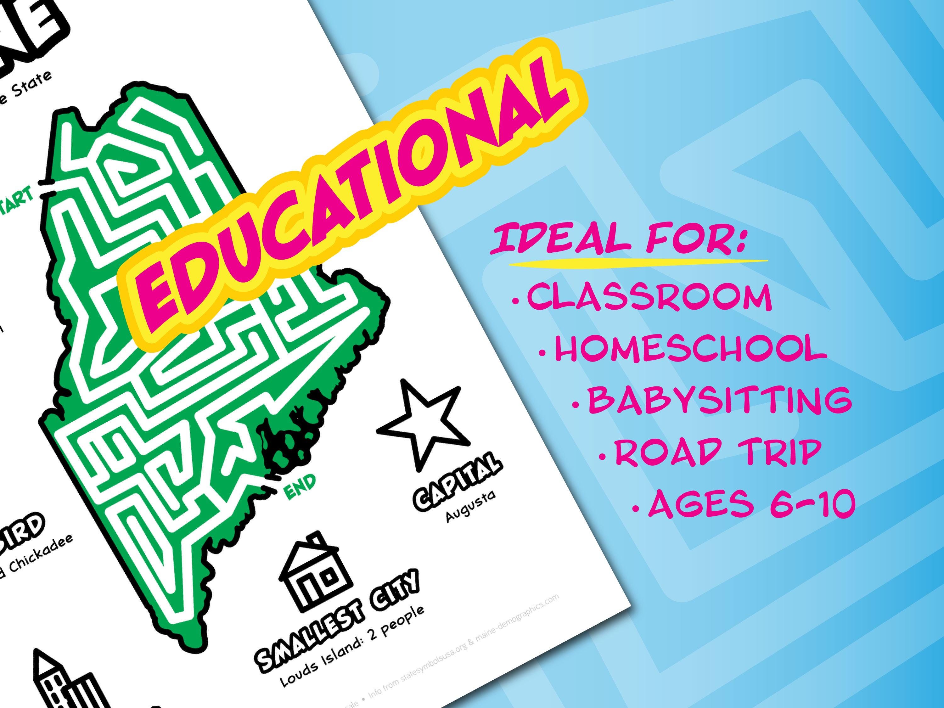 Printable Maze Coloring Page Maine | Educational Classroom Activity for ...