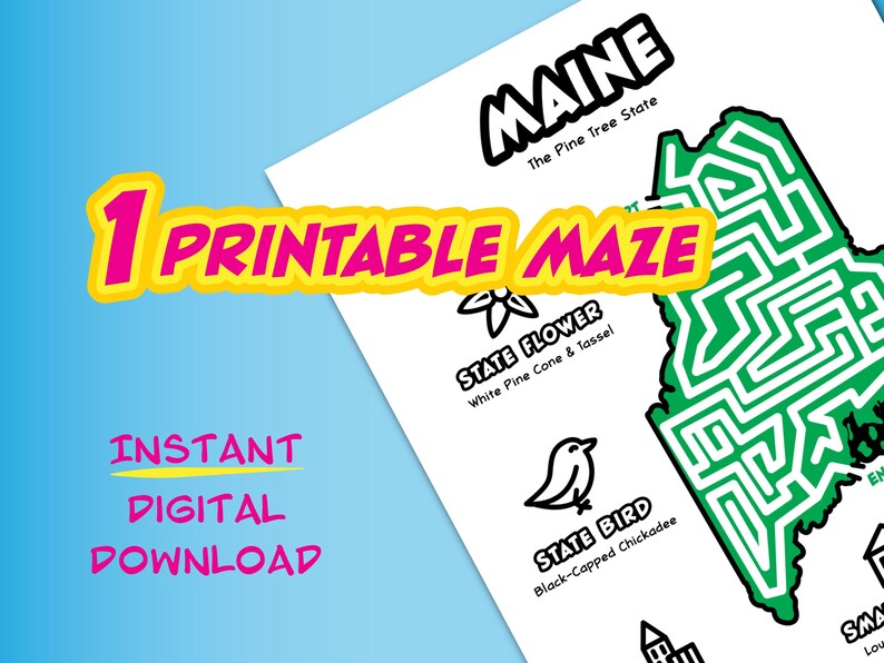 Printable Maze Coloring Page Maine | Educational Classroom Activity for ...
