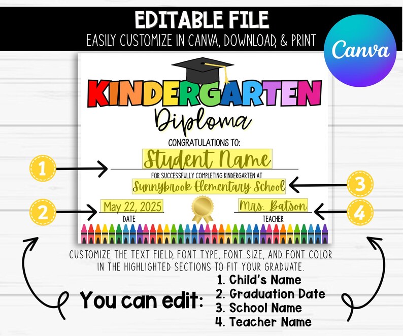 EDITABLE Kindergarten Graduation Diploma Certificate - Editable ...