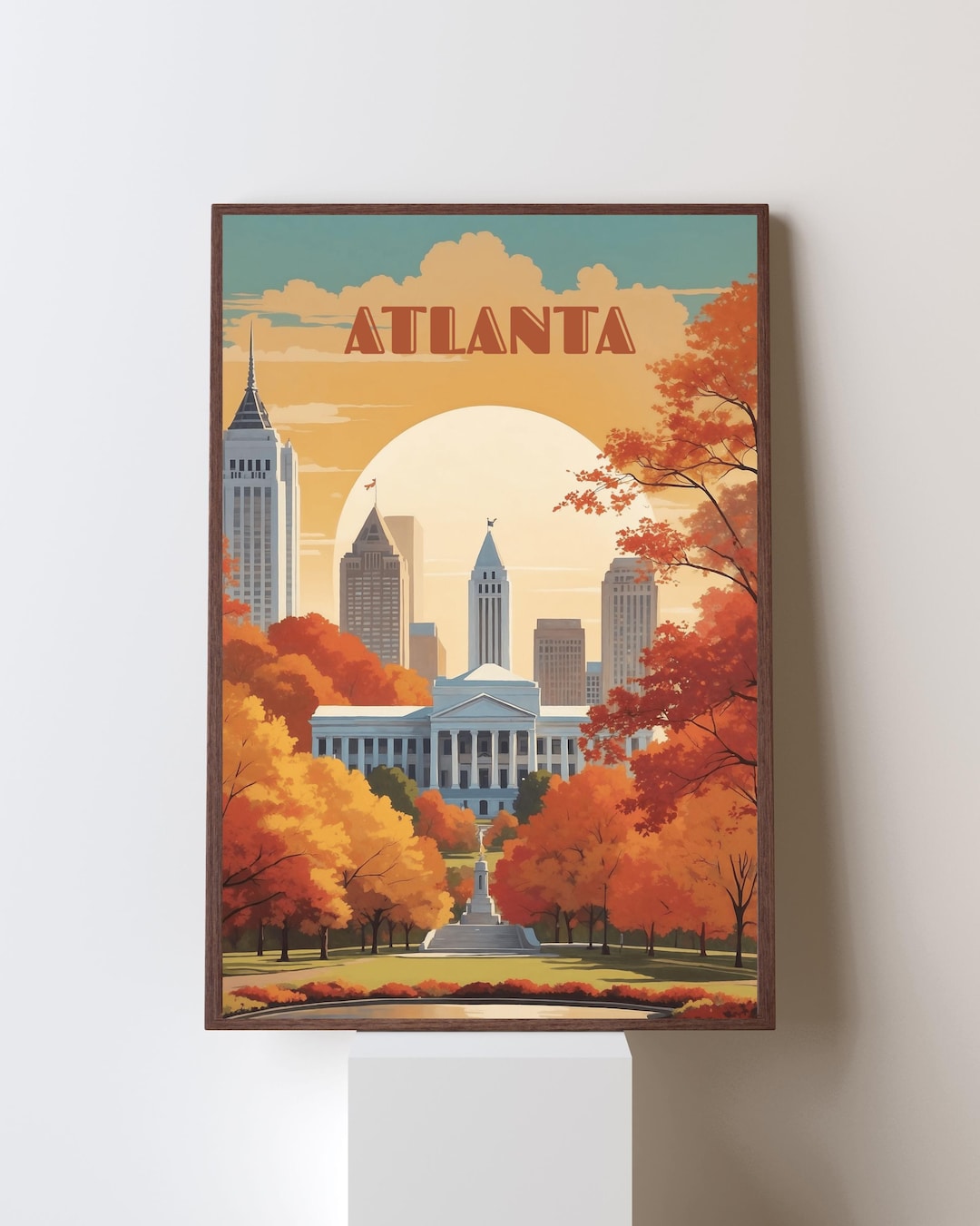 Atlanta Retro Travel Poster – Printable Vintage Skyline Wall Art, Mid ...
