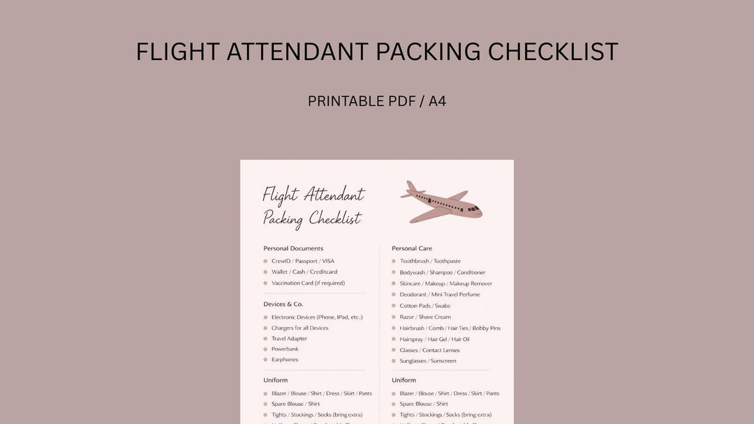 Flight Attendant Packing Checklist, Download, Printable - Etsy UK
