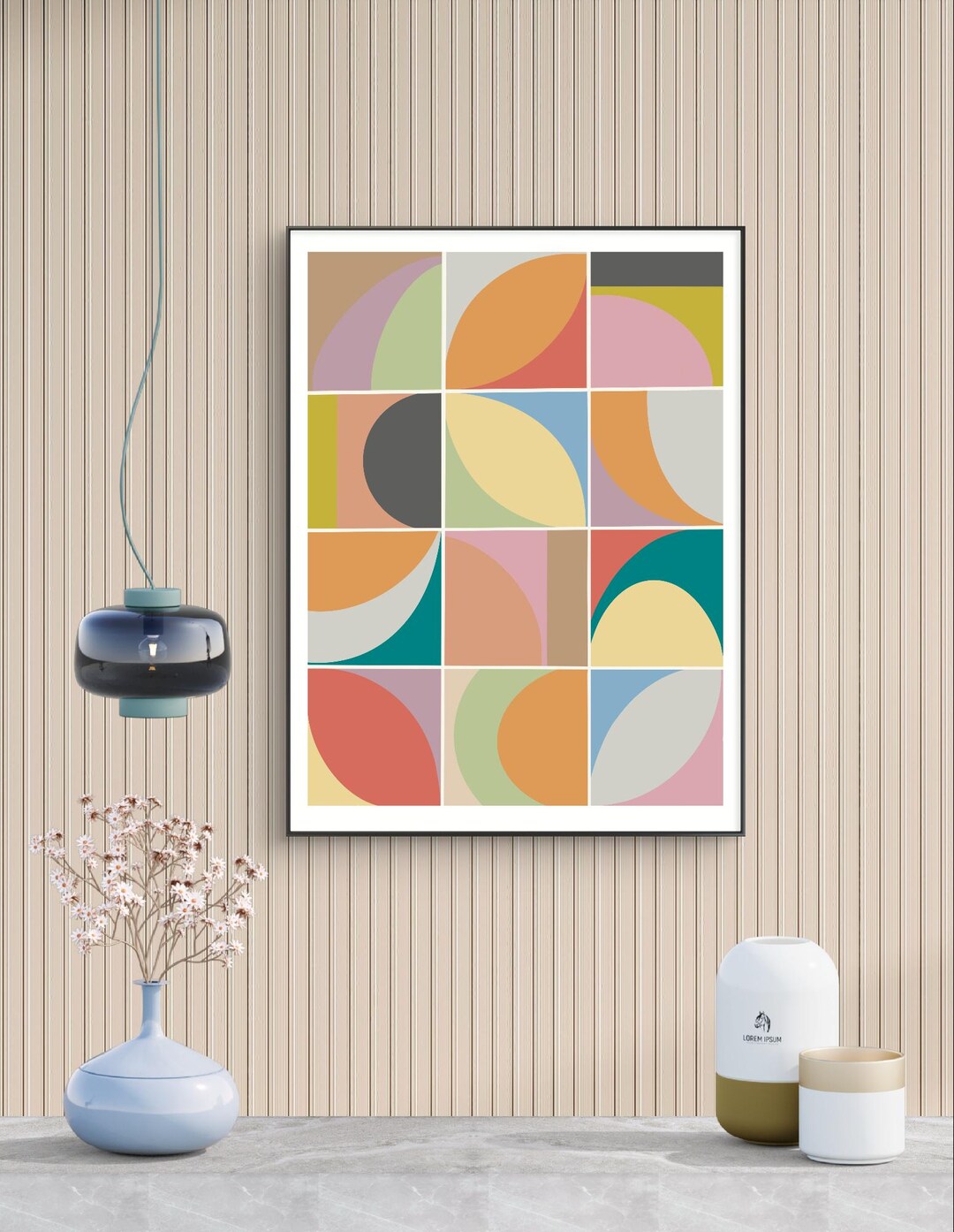 MCM Wall Art Painting Printable, Colorful Retro Abstract Design ...
