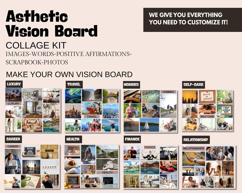 Aesthetic Vision Board Kit, Collage Images, Words, Affirmations (DIY ...