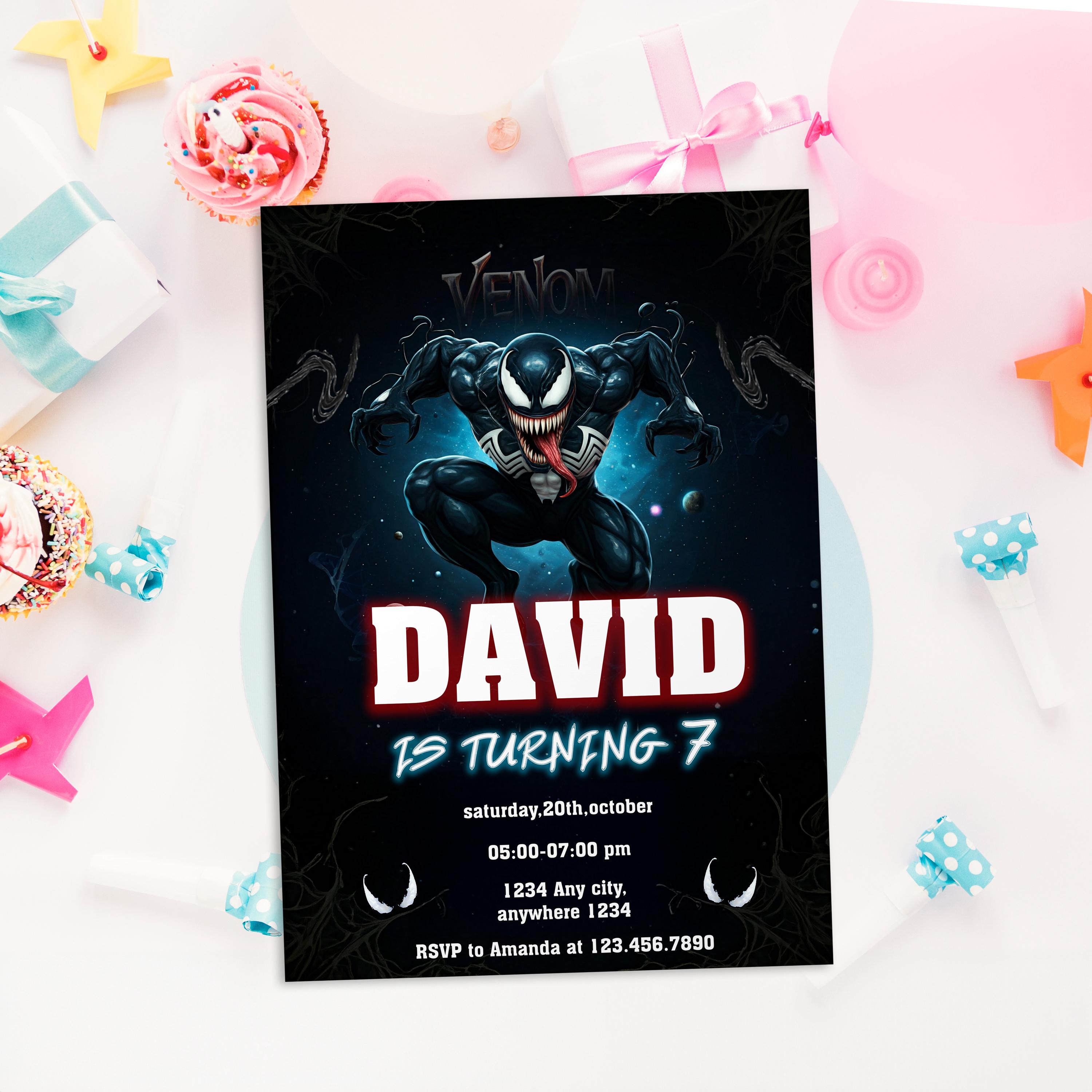 Venom Party Invitation Birthday Template Canva - Editable Superhero ...