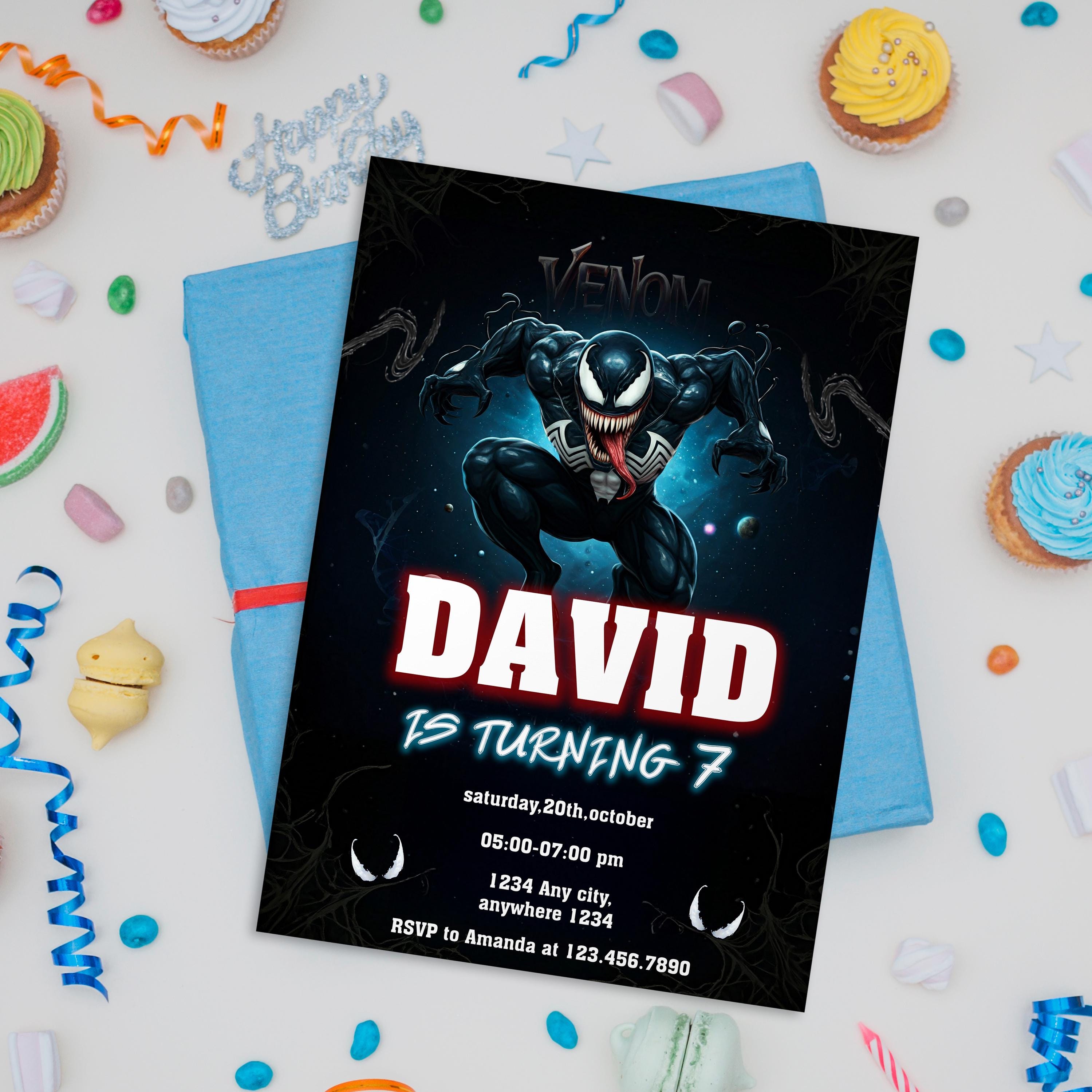 Venom Party Invitation Birthday Template Canva - Editable Superhero ...