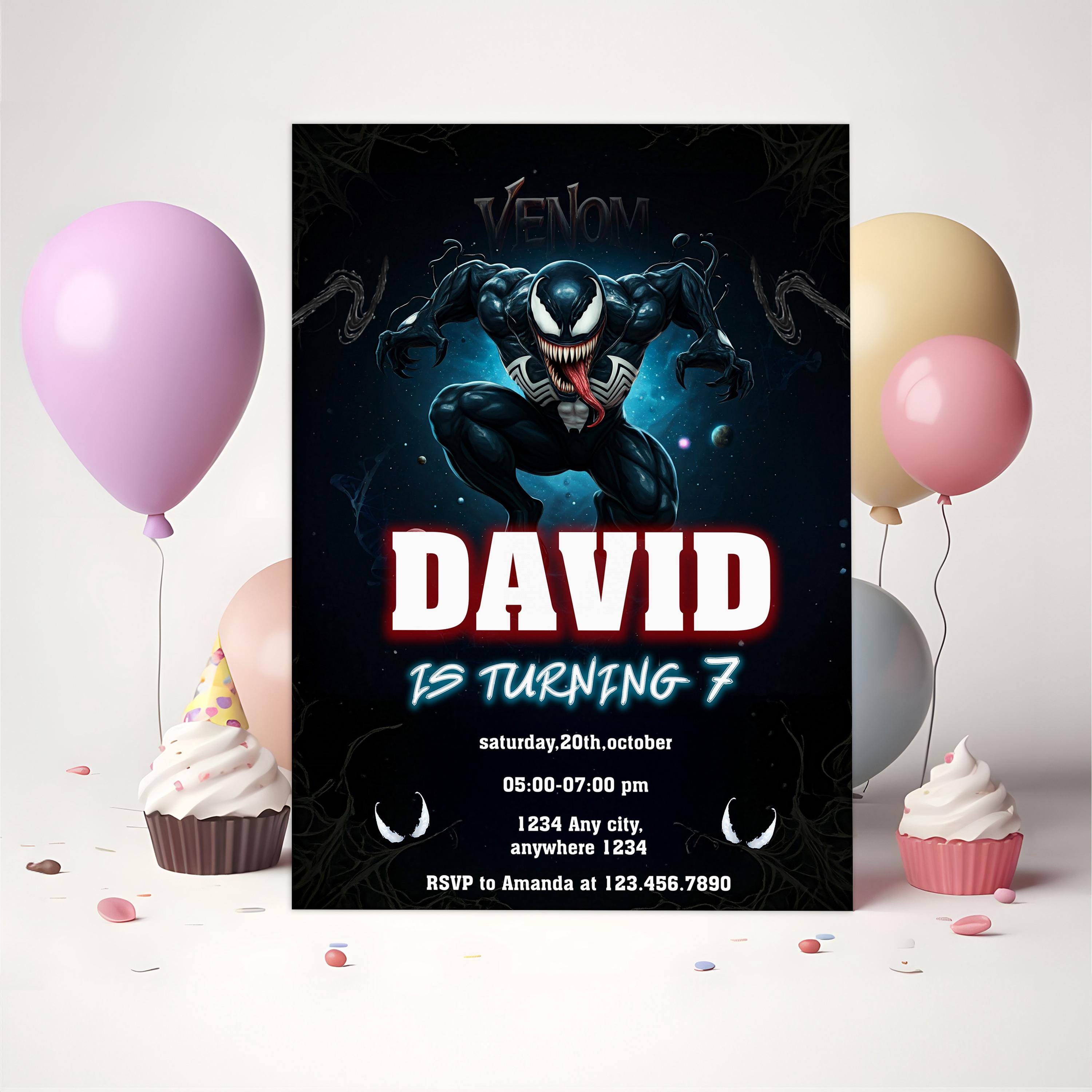 Venom Party Invitation Birthday Template Canva - Editable Superhero ...