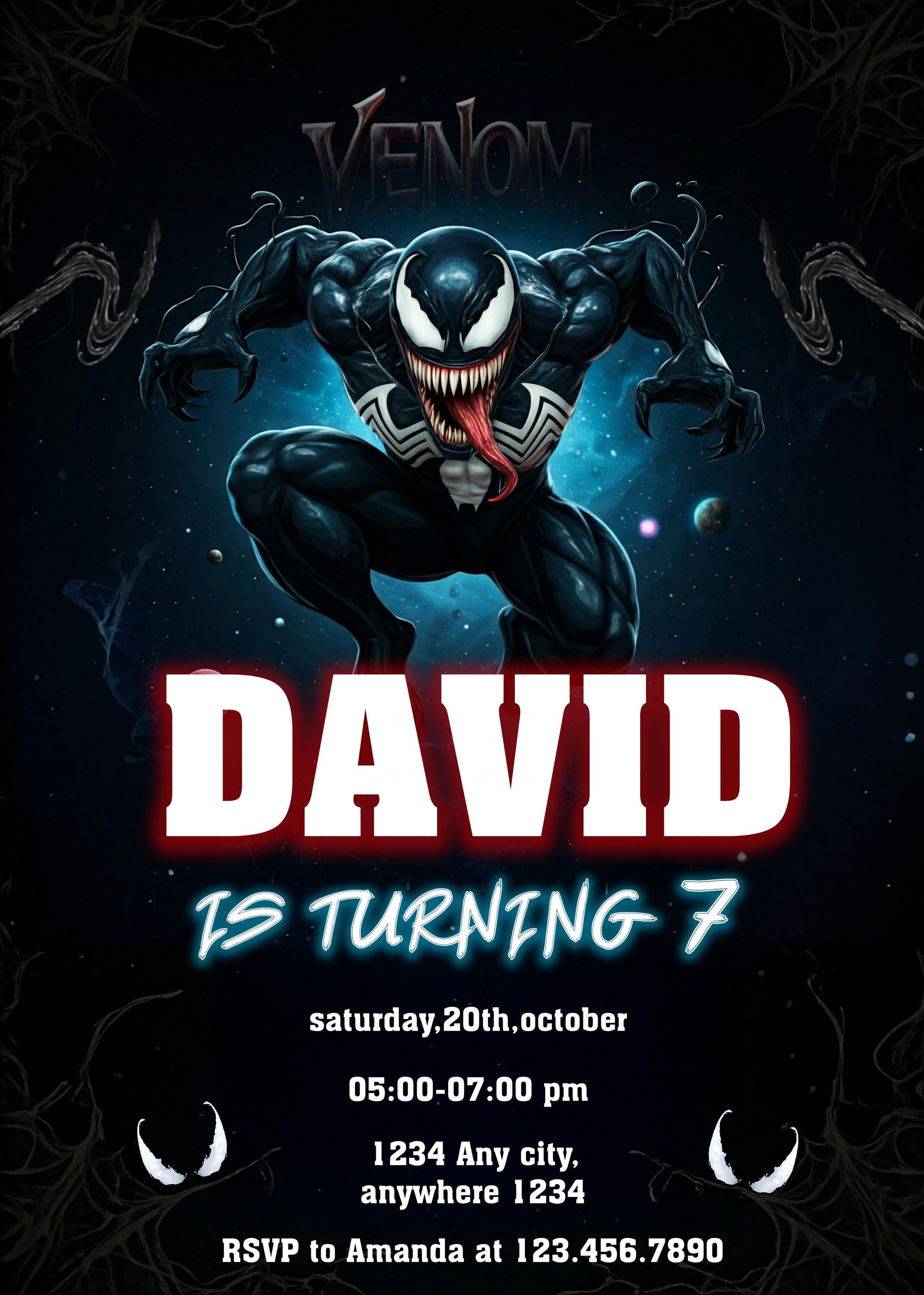 Venom Party Invitation Birthday Template Canva - Editable Superhero ...