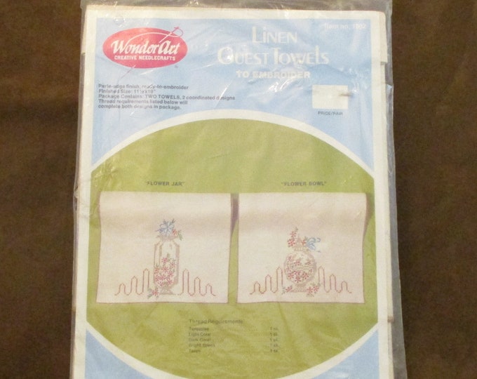 Vintage Wonderart Stamped for Embroidery Linen Guest Towels Flower Jar ...