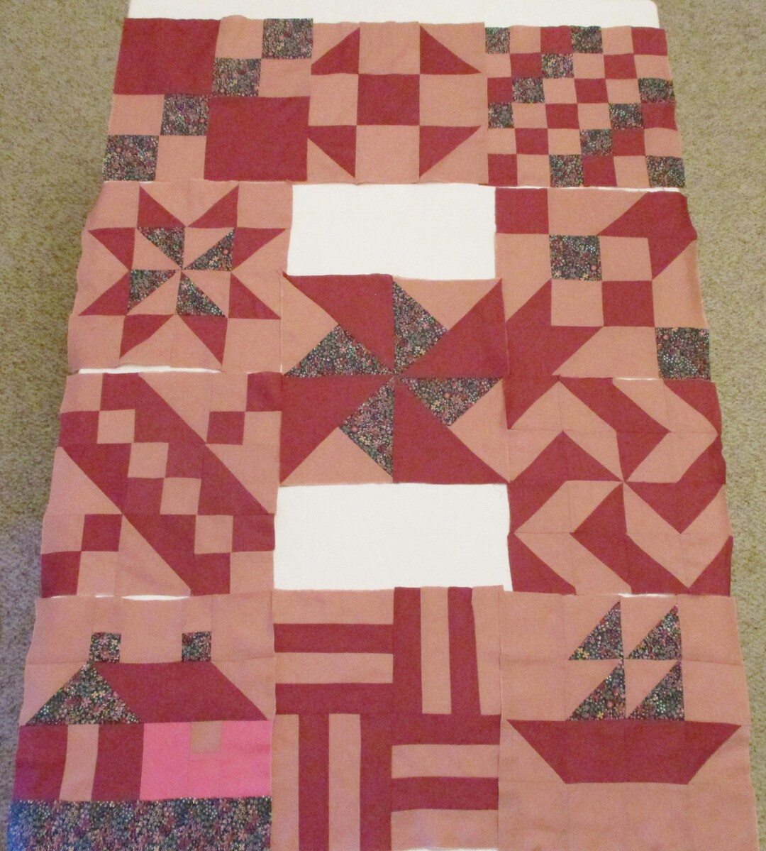 11 Vintage Sampler Quilt Blocks 12 Inch Squares Ready to Assemble Mauve ...