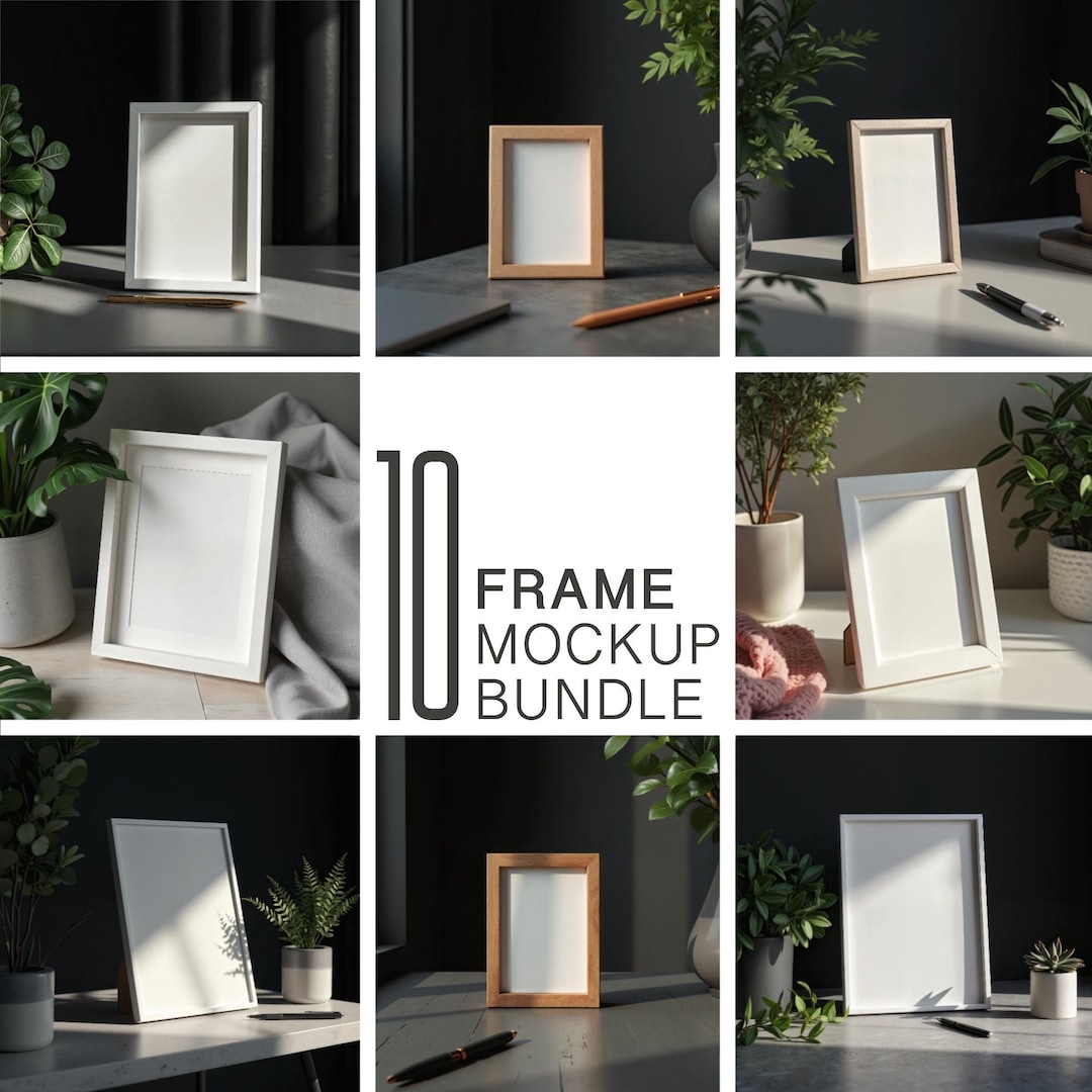 Desktop Frames Mockup Set Bundle: Digital Art Display (PNG, PSD ...