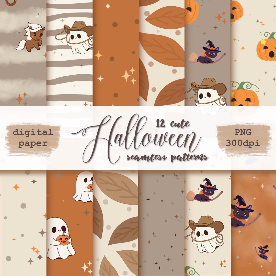 Halloween Digital Scrapbook Papers Bundle: Cute Spooky Ghost Seamless ...