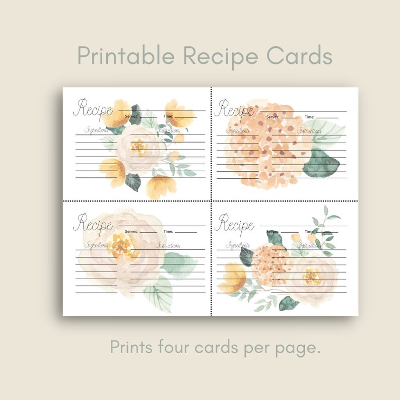 Floral Recipe Card Template: Printable Homestead Cards (digital ...