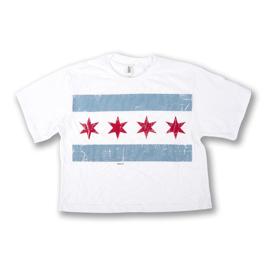 Distressed Flag Crop Top Tee - Women's - White - Chicago T-shirt, Chi ...