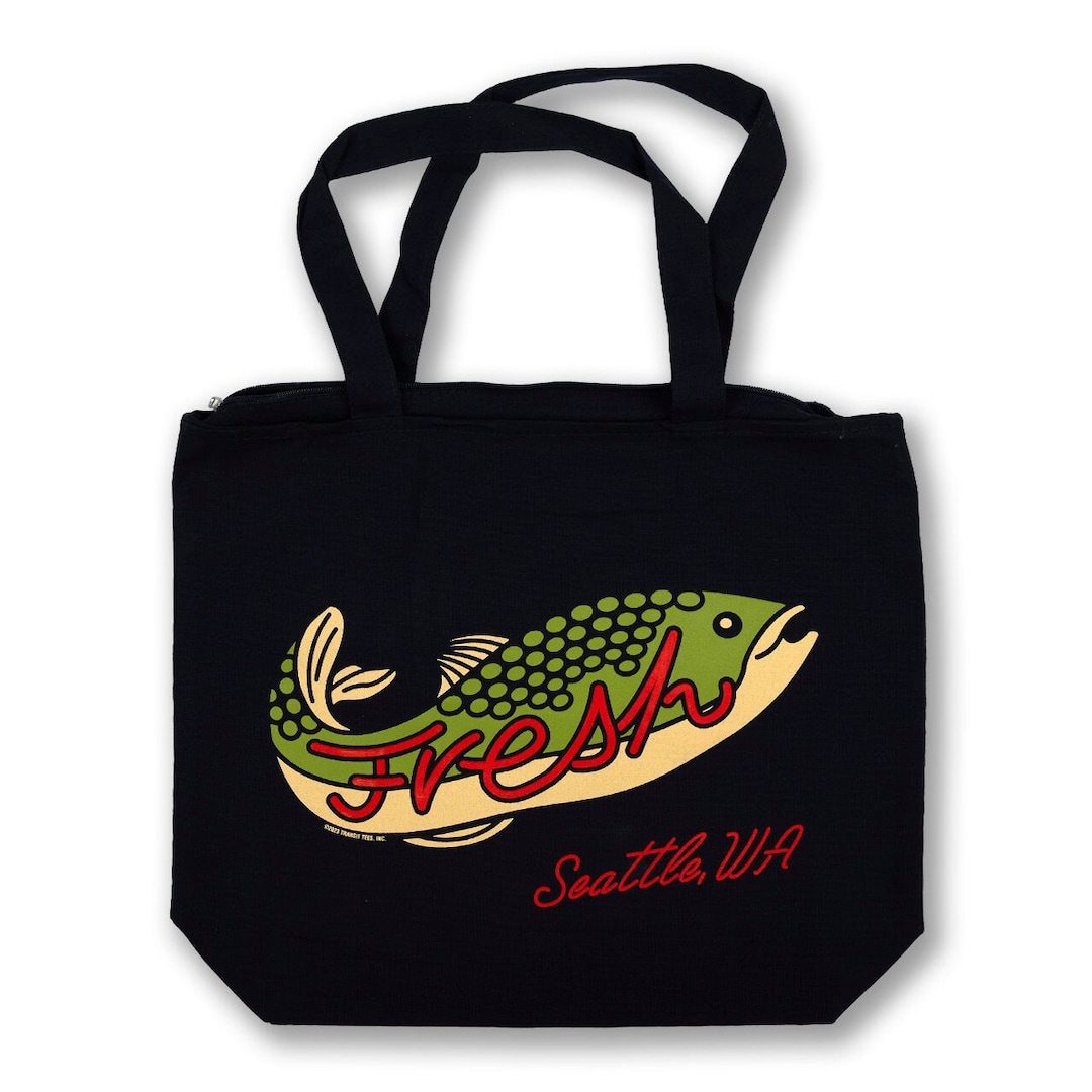 Fresh Fish Sign Zipper Tote Bag - Pike Place Market Tote Bag, Seattle ...