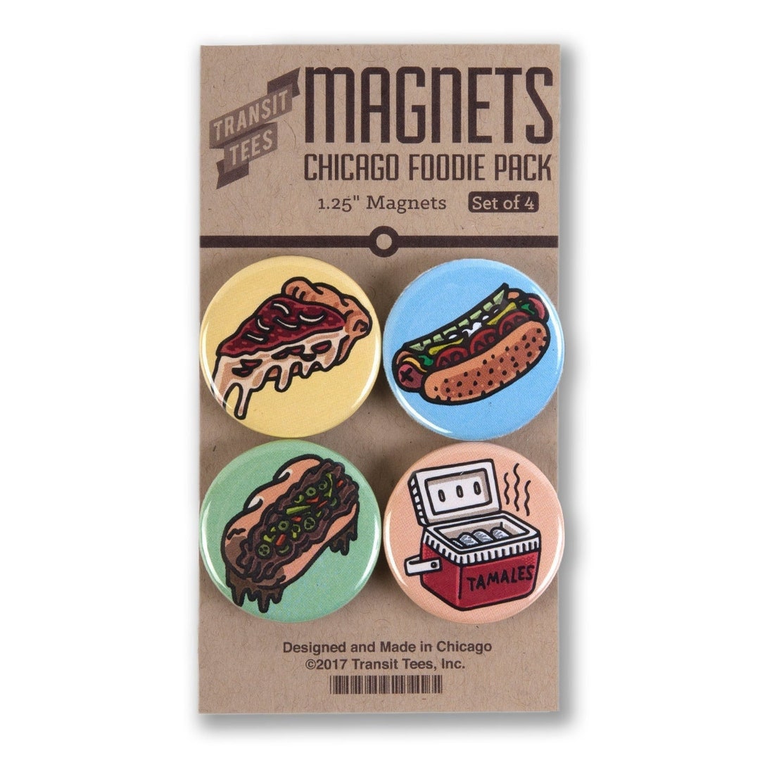 Chicago Foodie Round Magnet Pack - Set of Four 1.5" Square Magnets ...