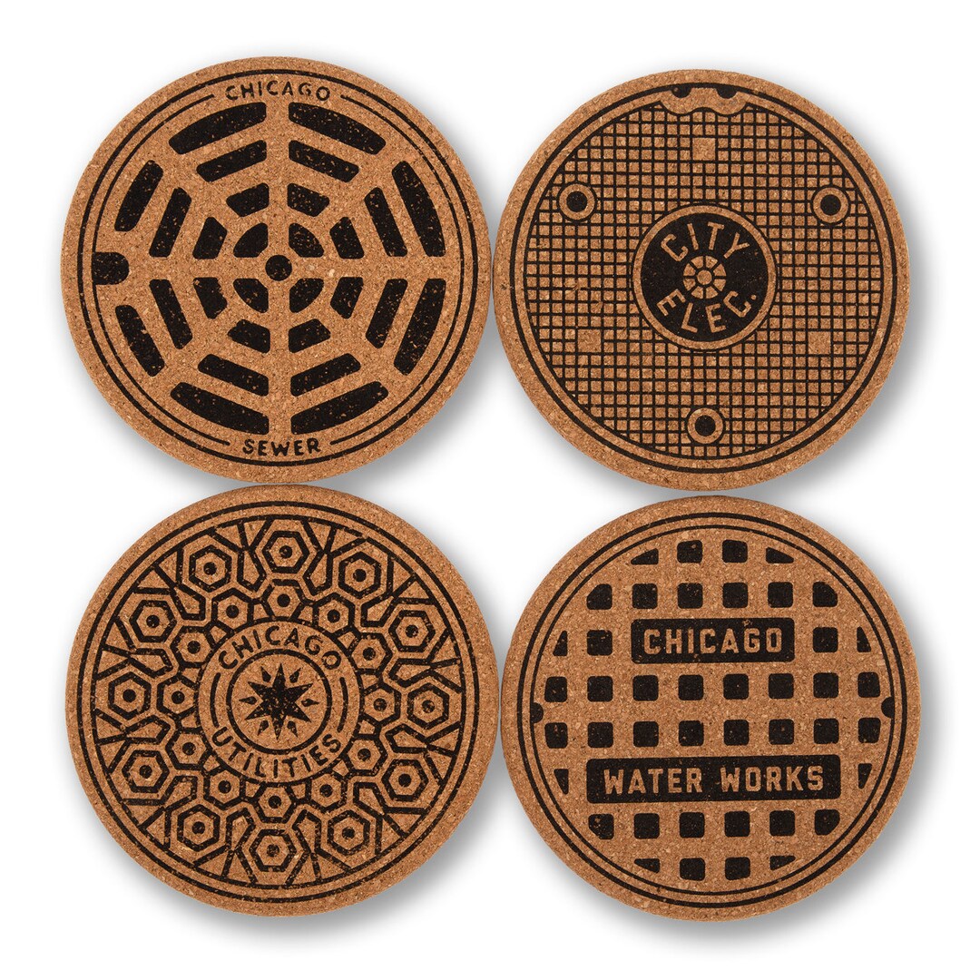 Chicago Manhole Cover 4 Pack of Coasters - Chicago Coasters, Chicago ...