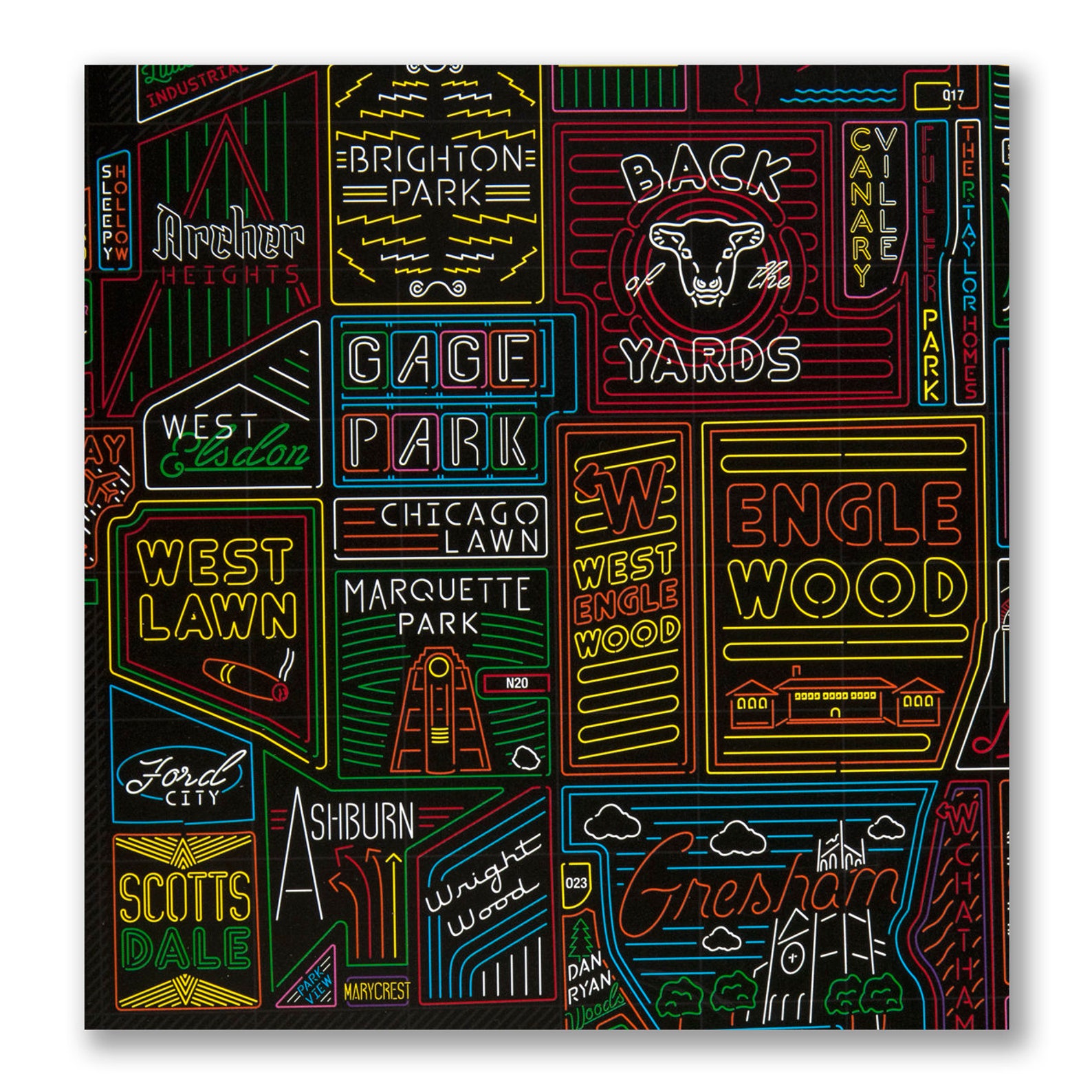 Neon Neighborhood Map of Chicago Poster Wall Art Bright Neon - Etsy