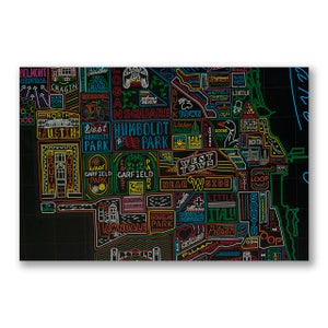Neon Neighborhood Map of Chicago Poster Wall Art - Bright Neon Colors ...