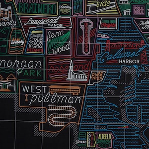 Neon Neighborhood Map of Chicago Wall Tapestry - Chicago Wall Art ...