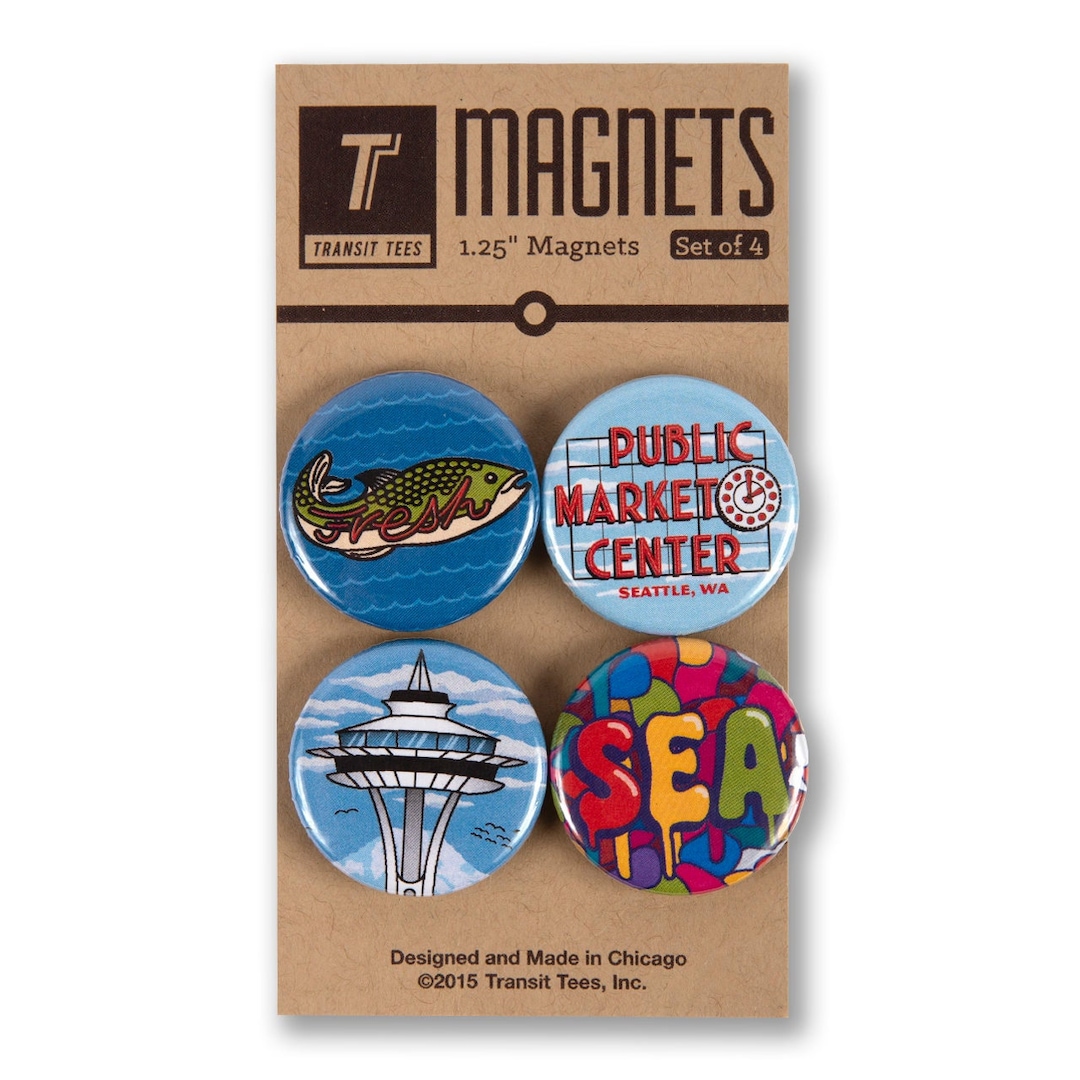 Pure Seattle Round Magnet Pack - Seattle Magnets, Seattle Housewarming ...