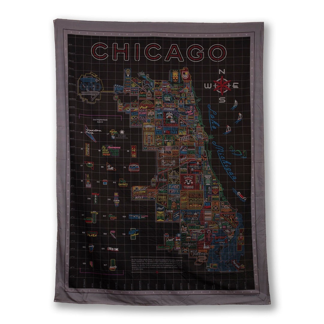 Neon Neighborhood Map of Chicago Wall Tapestry - Chicago Wall Art ...