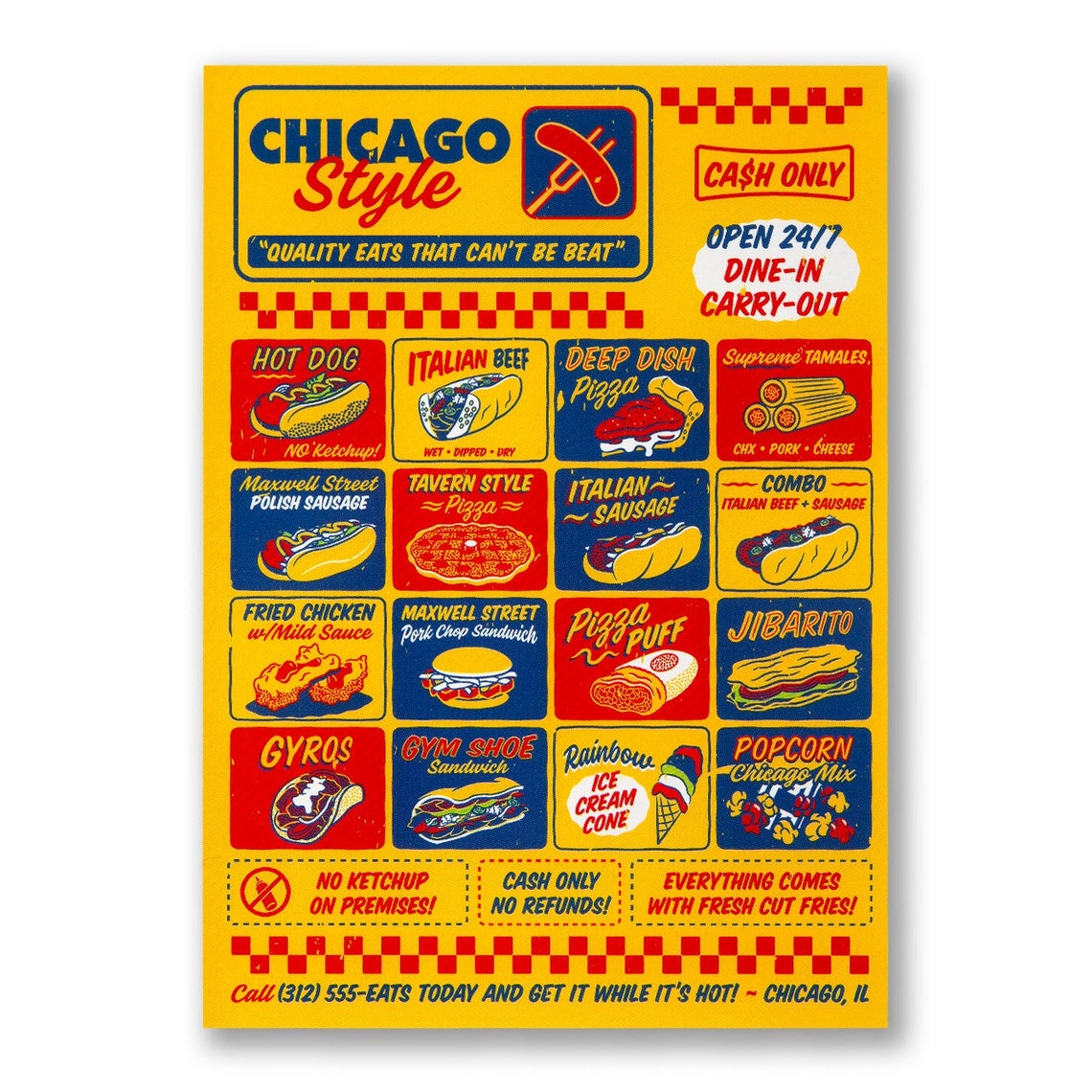Chicago Style Eats Postcard - Chicago Style Hot Dog, Vintage Chicago ...