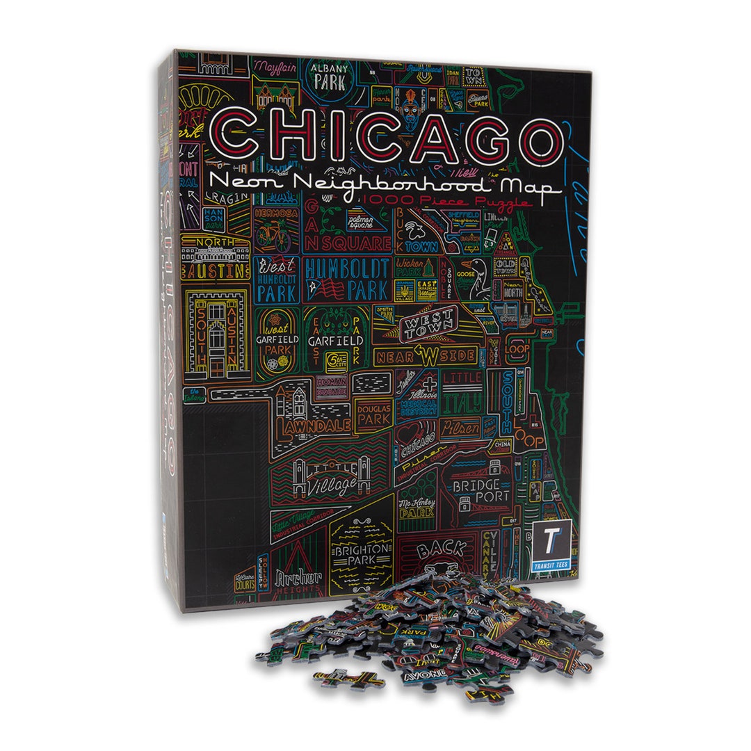 Neon Neighborhood Map of Chicago 1000 Piece Puzzle - Great Gift for ...
