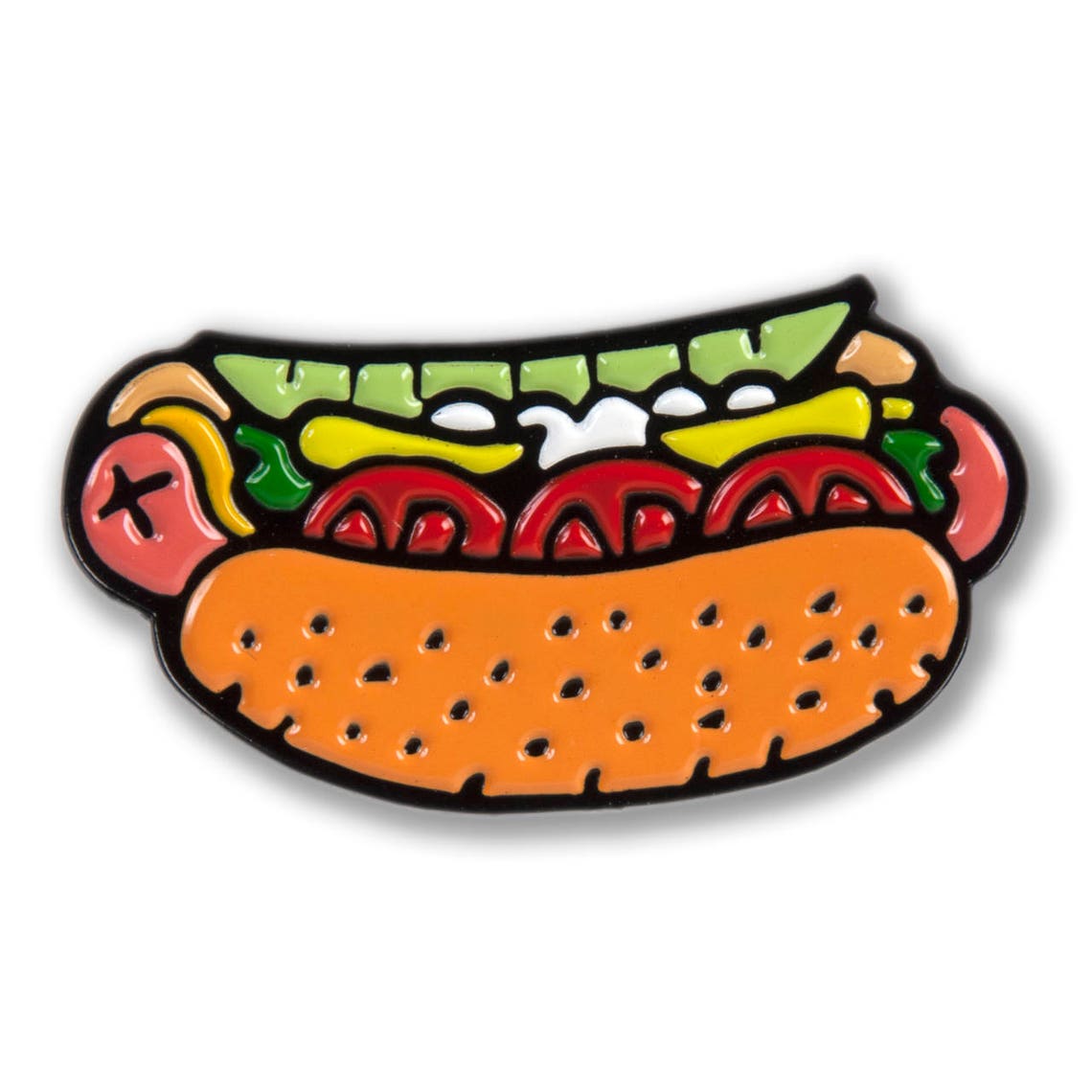 Chicago Style Hot Dog Enamel Pin Cast in Black Metal With | Etsy