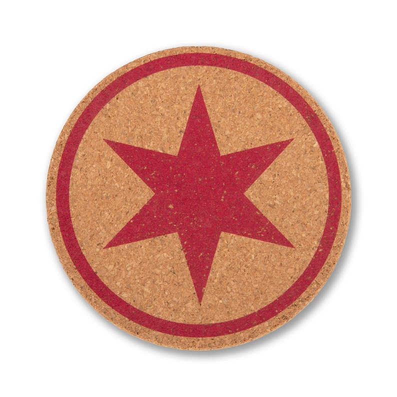 City of Chicago Six-pointed Red Star 4" Diameter Cork Coaster - Great ...