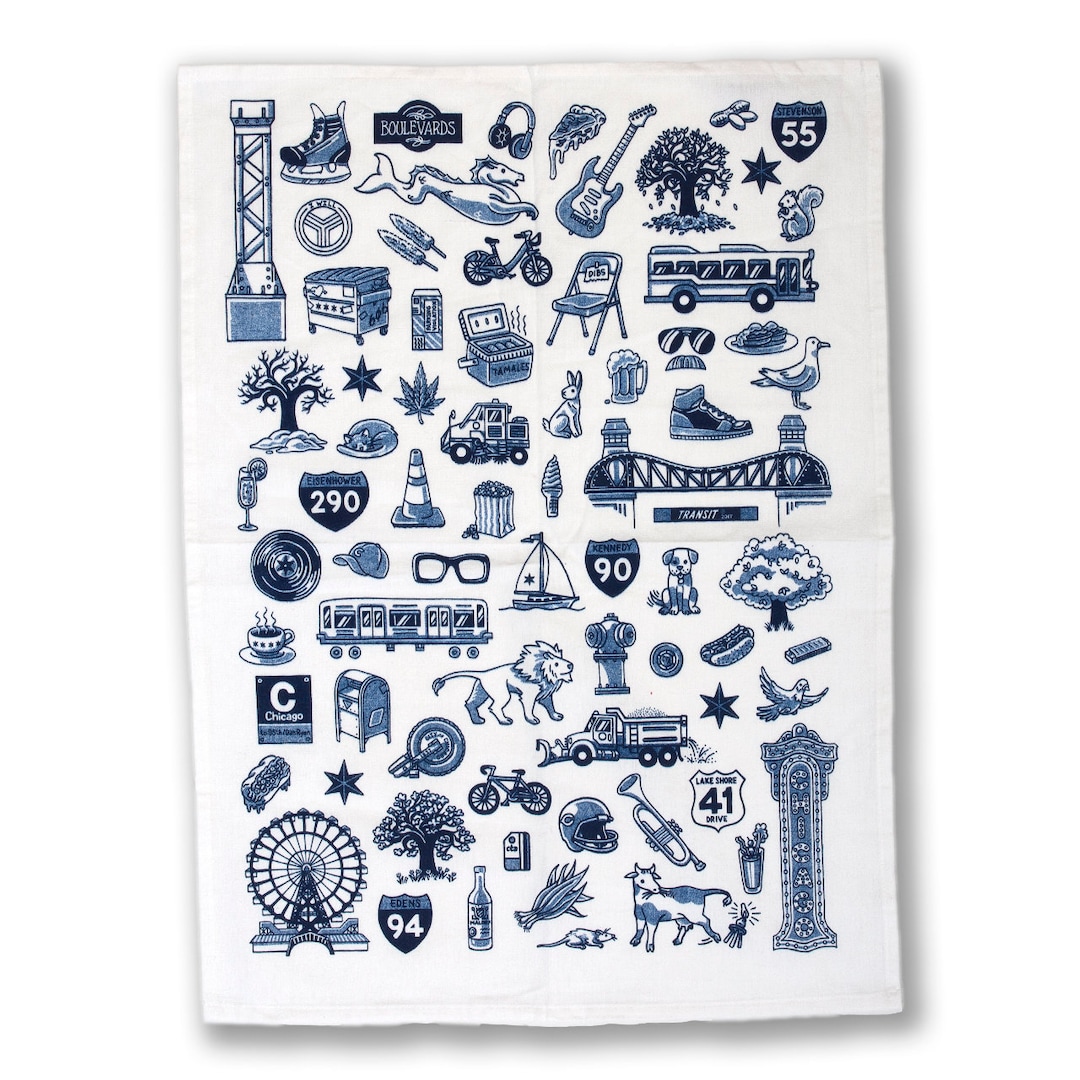 Chicago Icons Dish Towel - Chicago Towel, Chicago Home Decor, Chicago ...