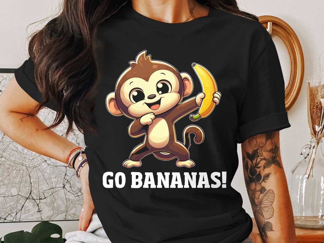 Cute Monkey T-shirt, Cartoon Animal Tee, Banana Lover Gift, Funny Ape ...