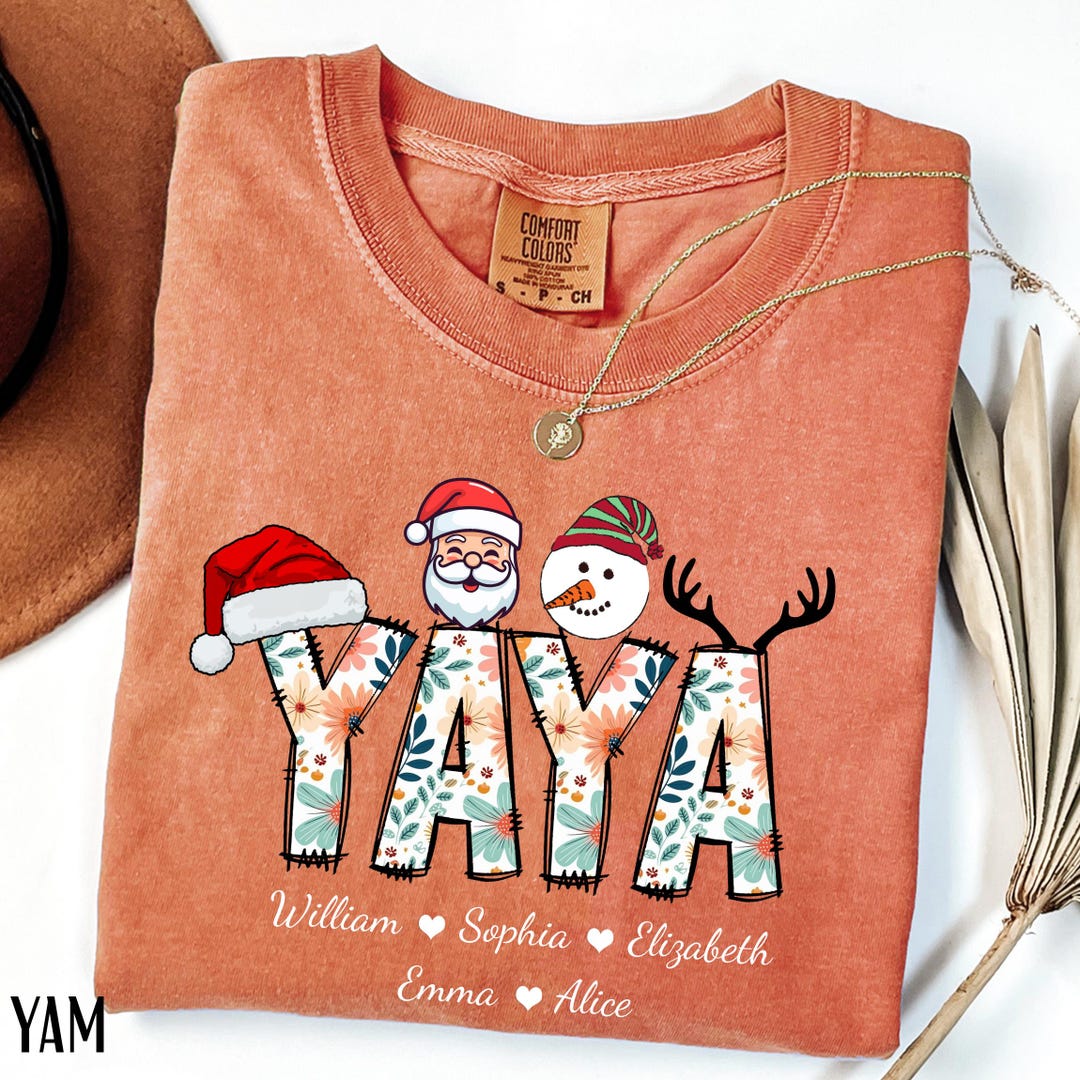 Christmas Yaya Grandkids Name Shirt Custom Xmas Mimi Shirt ...
