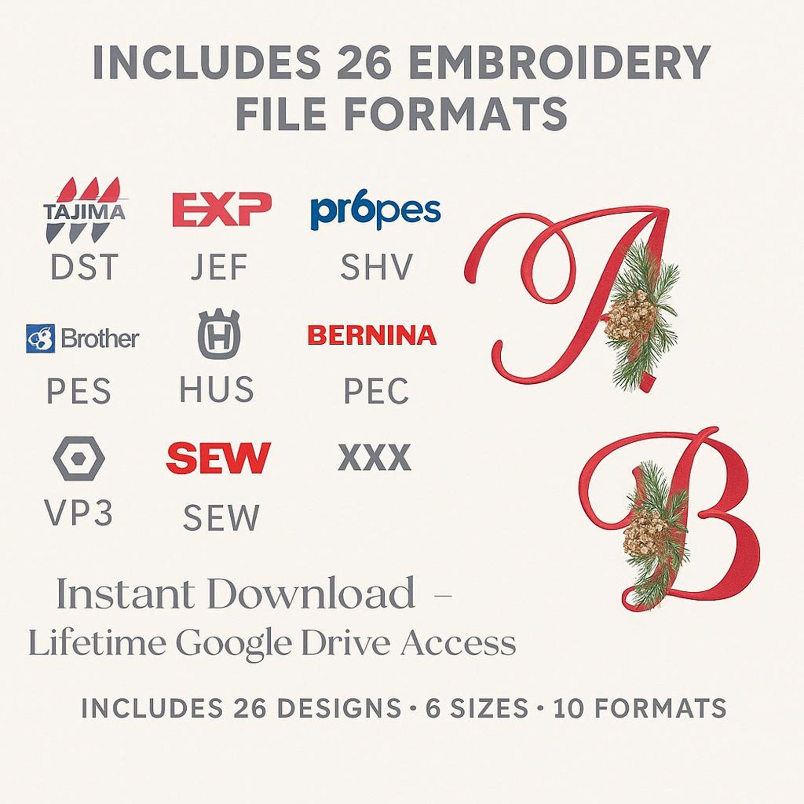 Christmas Alphabet Embroidery Designs Bundle, Festive Machine ...