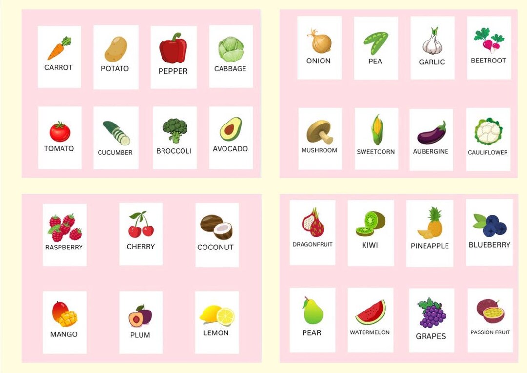 Fruits & Vegetables Flashcards: Toddler Learning Cards (printable ...