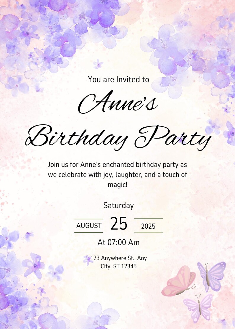 Editable Elegant Floral-themed Invitation Printable Floral Themed ...
