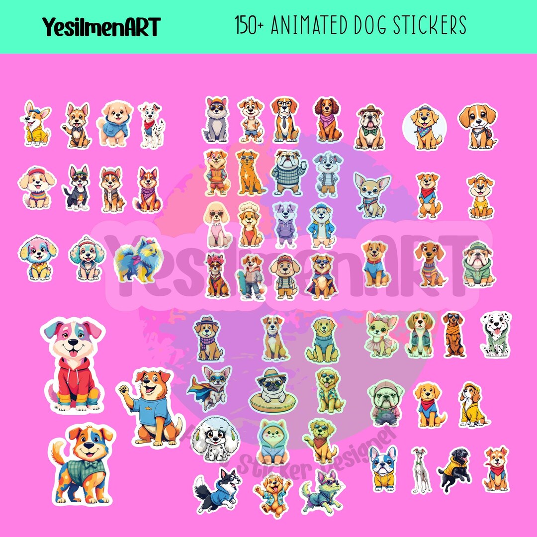 Animated Dog Sticker Bundle – Printable 157 Cute Animated Dog Sticker ...