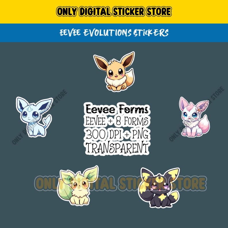 Printable Eevee and Evolutions Sticker Set - Cute Pokémon Stickers for ...