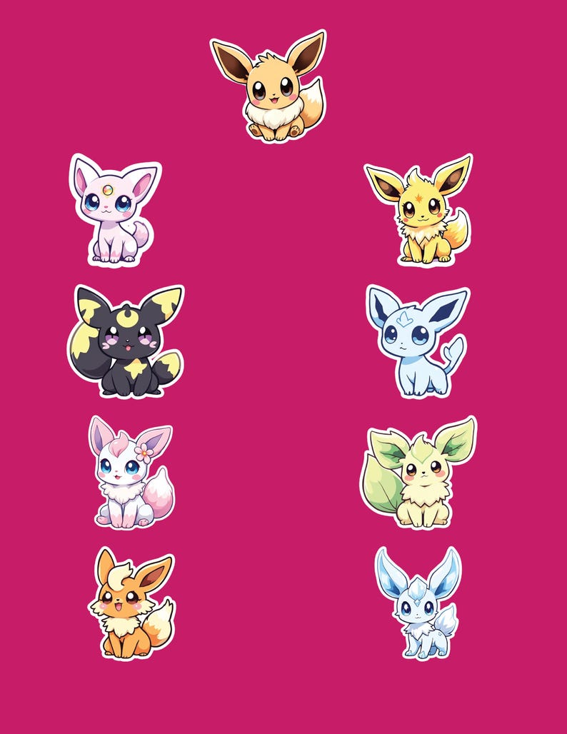 Printable Eevee and Evolutions Sticker Set - Cute Pokémon Stickers for ...
