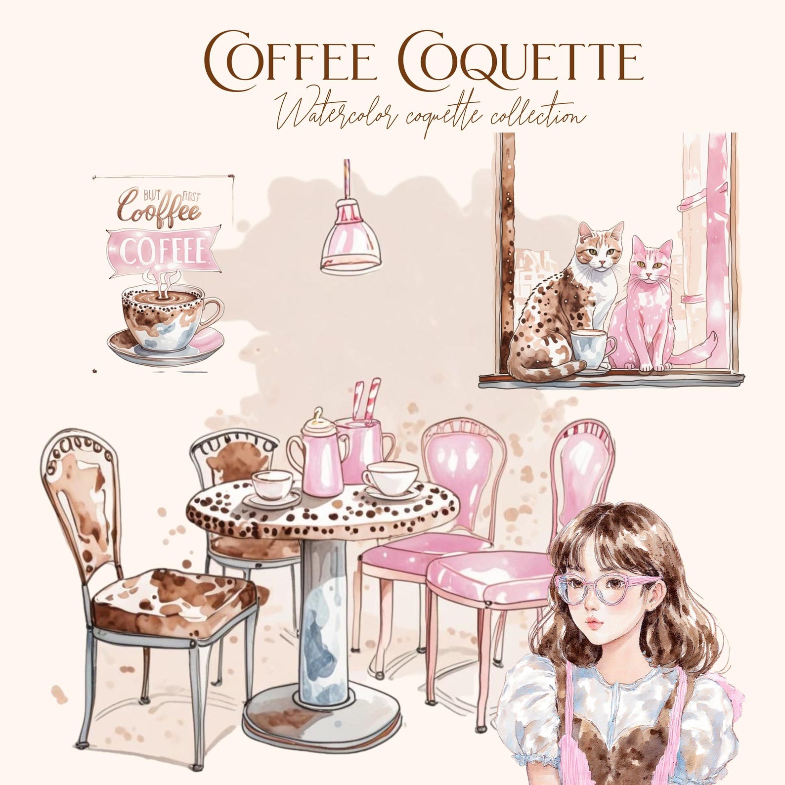 Coquette Png Cliparts, Art Coquette Coffee Clipart, Digital Stickers ...