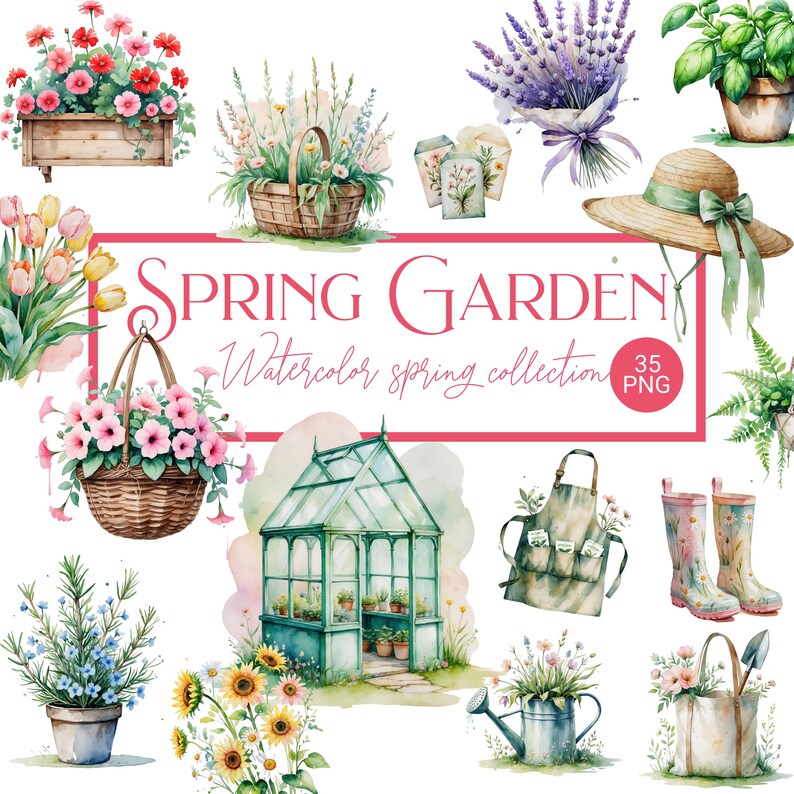 Spring Clipart, Spring Garden Clip Art, Spring Watercolor Png Clipart ...