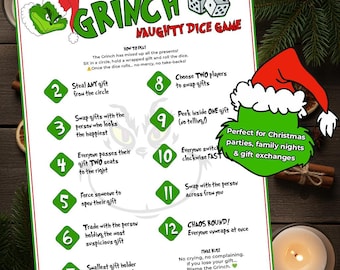 Printable Grinch Dice Gift Exchange Game | Christmas Pass the Present ...