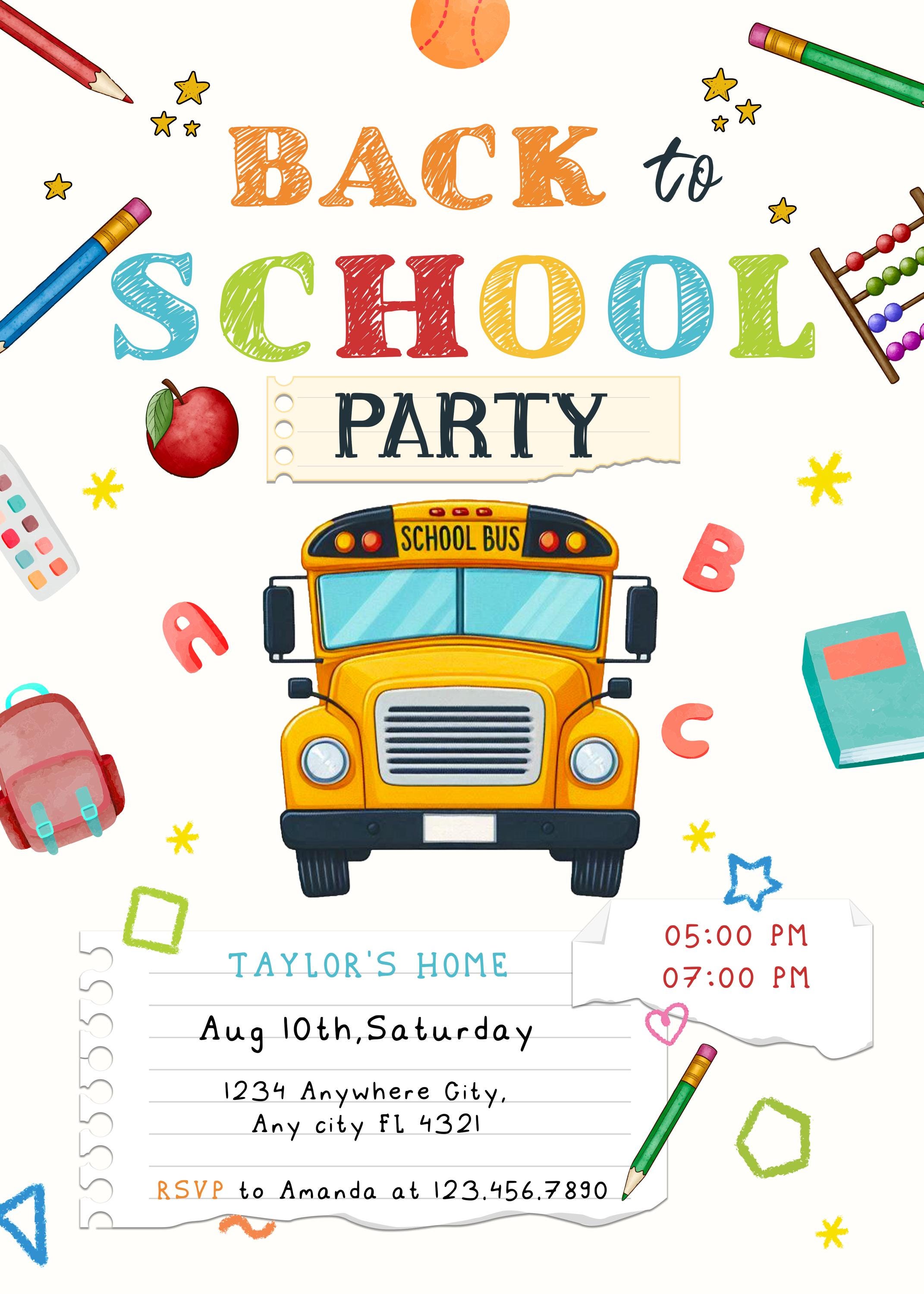 Back to School Bash Flyer: Editable Canva Party Invitation (5x7 Digital ...