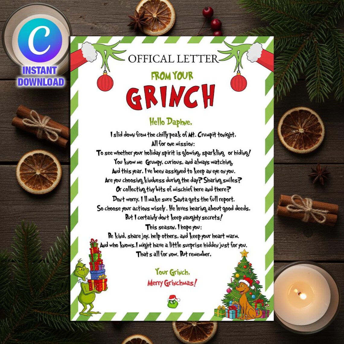 EDITABLE Official Grinch Letter, Grinch Letter, Letter From the Grinch ...