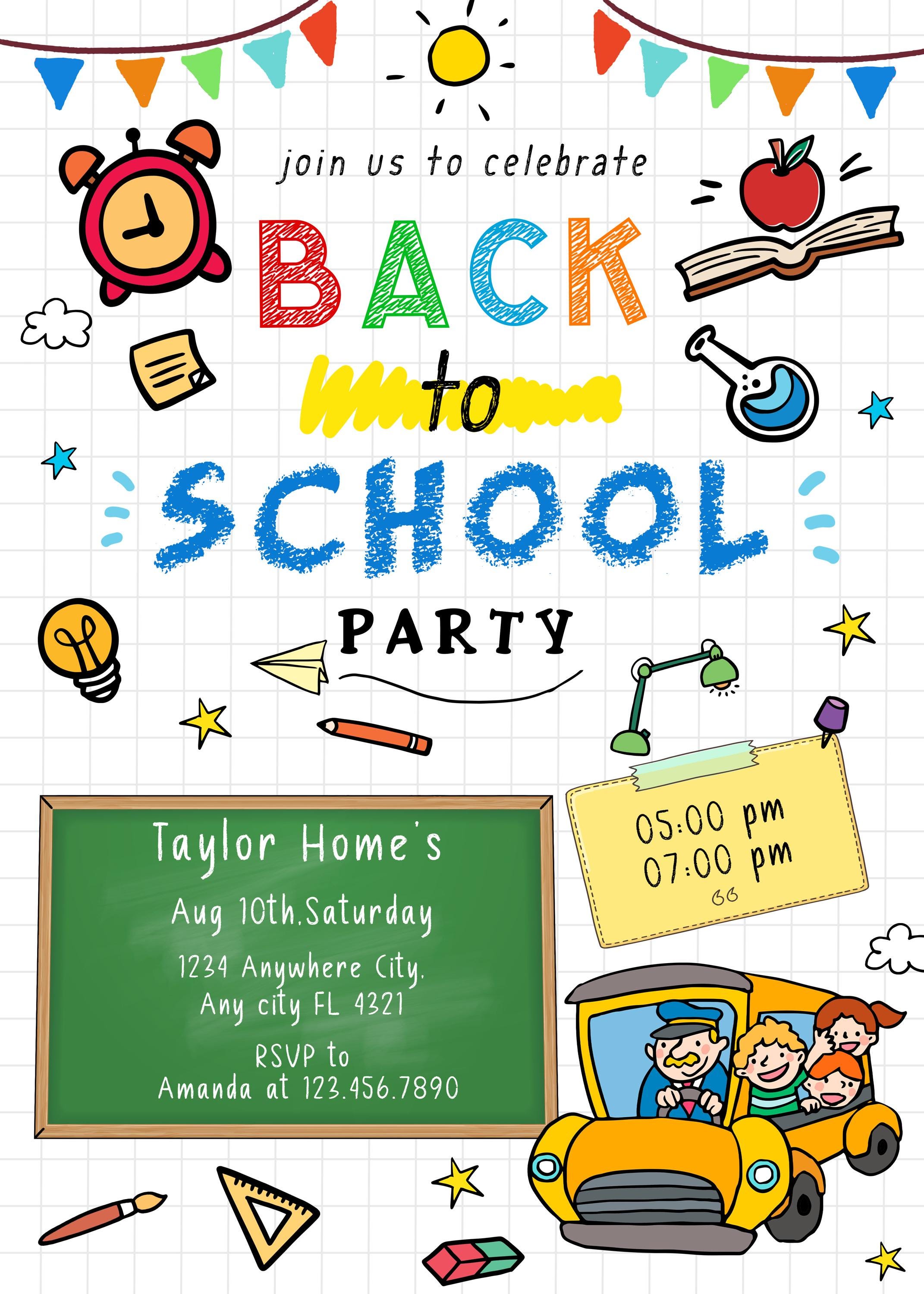Back to School Bash Flyer: Editable Canva Party Invitation (5x7 Digital ...