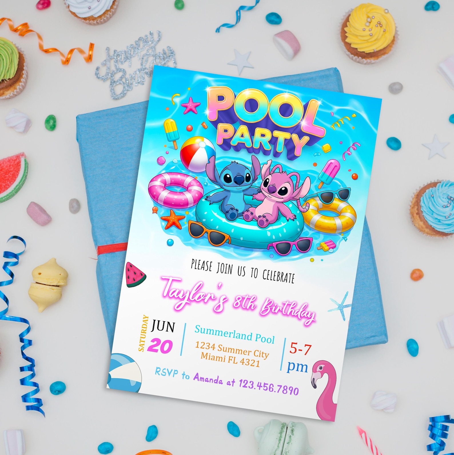 Stitch Pool Party Birthday Invitation for Girl Editable Stitch ...